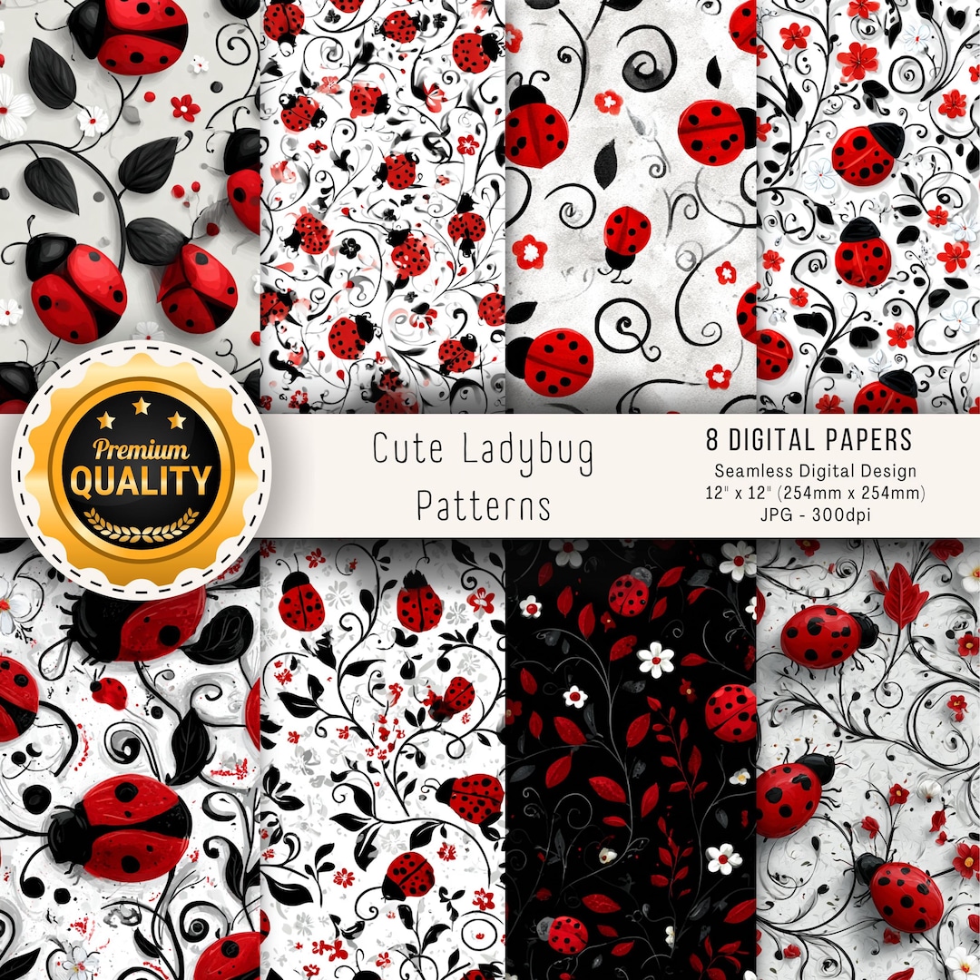Ladybug Digital Paper: Seamless Floral Patterns for Junk Journals ...