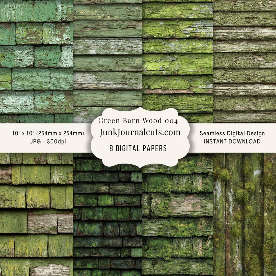 Mossy Barn Wood Digital Paper: Seamless Green Textures (10x10 Inch JPG ...
