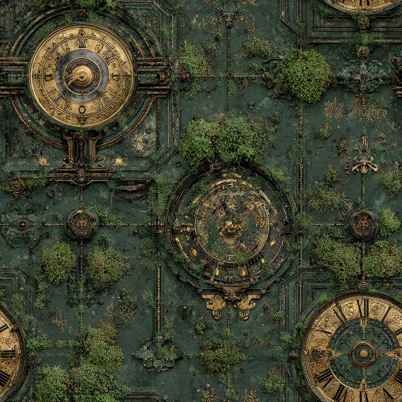Emerald Clockwork Digital Paper Pack – Steampunk Garden Clocks, Vintage ...