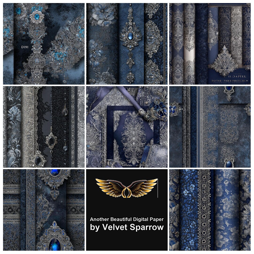 Royal Blue Baroque Digital Paper – Elegant Seamless Backgrounds for ...