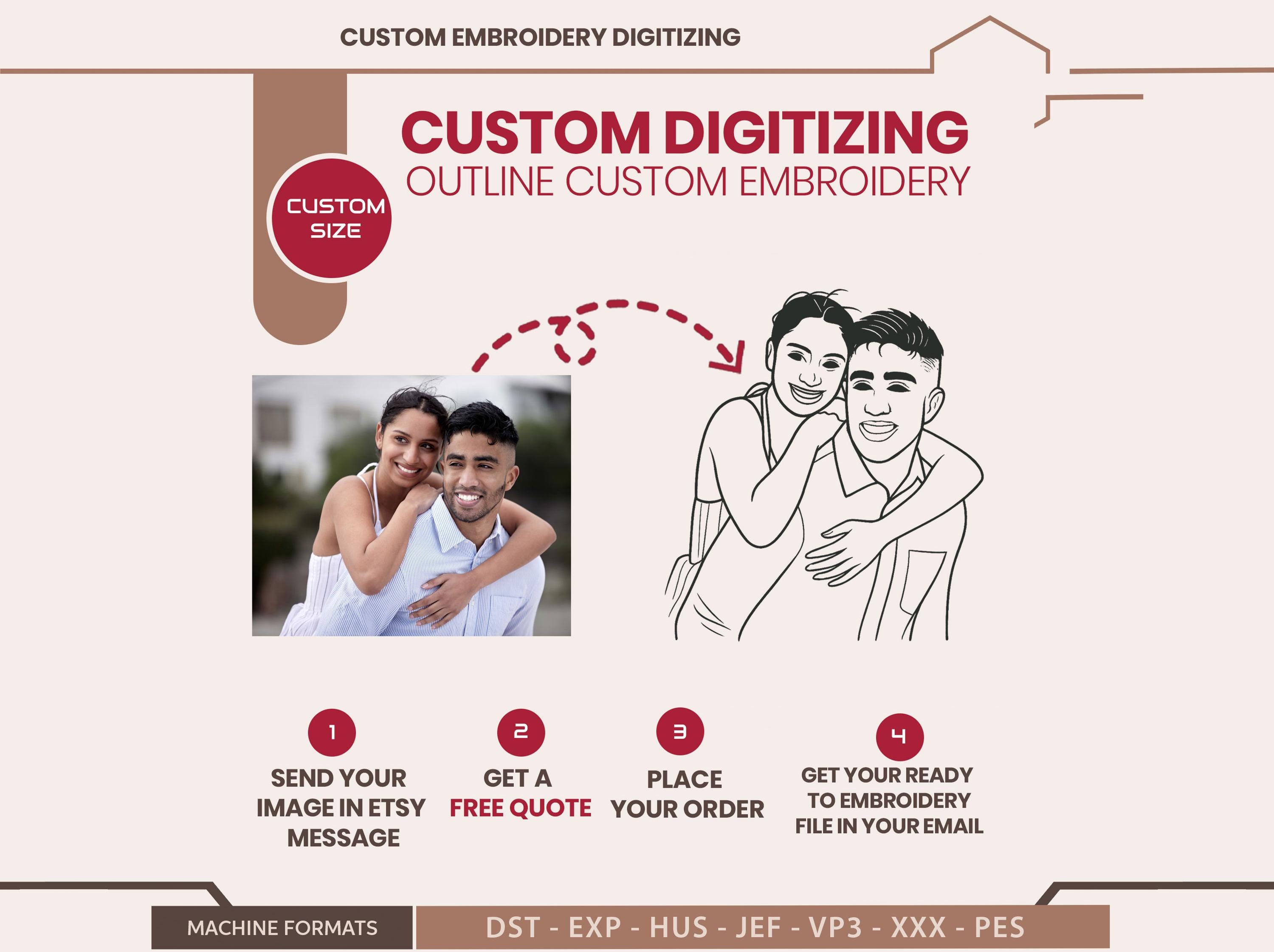 Custom Embroidery Outline From Photo, Line Art Couple Portrait ...