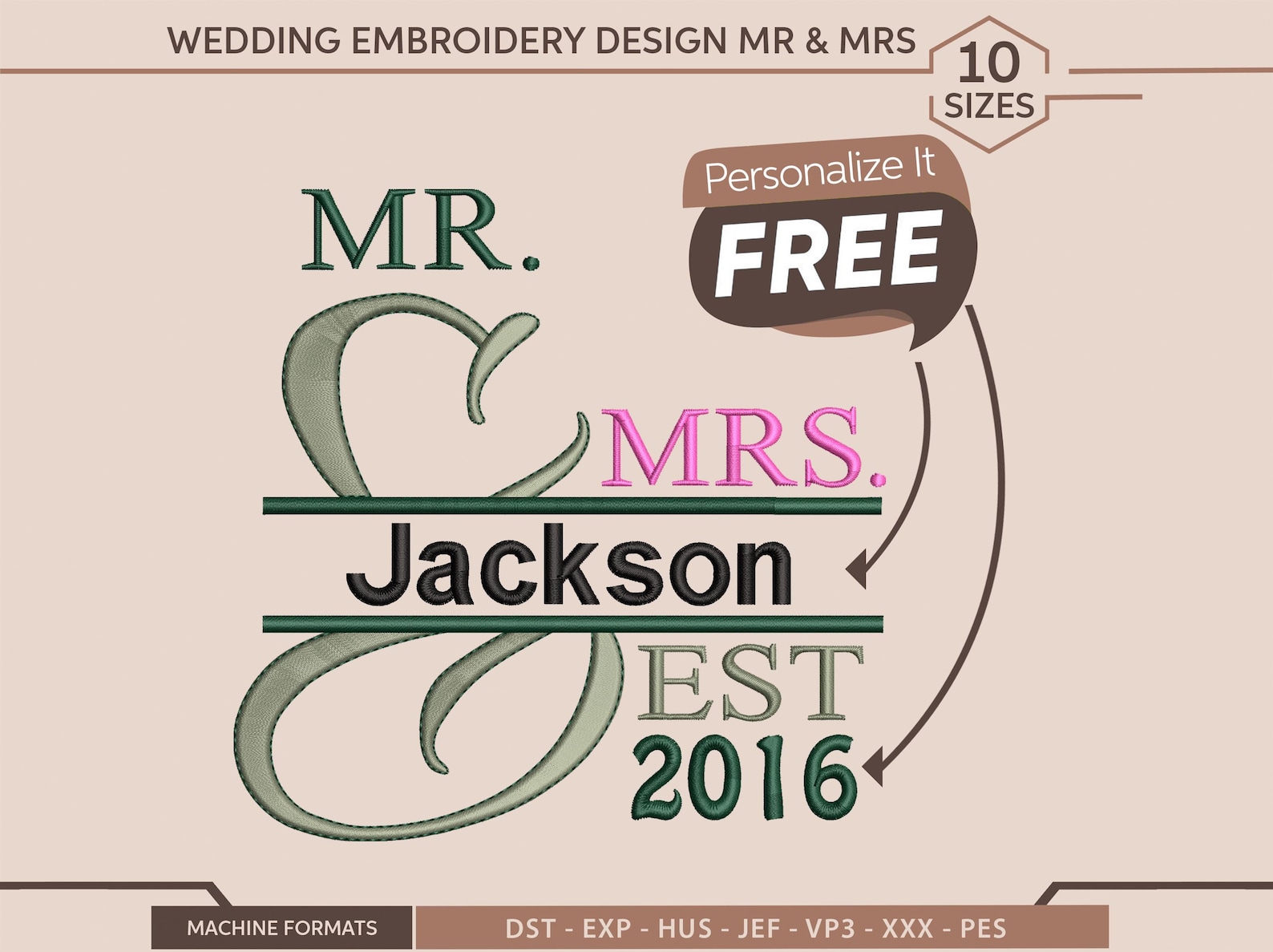 Wedding Embroidery Design Personalized Split Monogram Style, Custom Mr ...