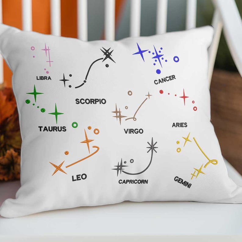 Zodiac Signs Embroidery Design. Astrology Embroidery Design Aquarius ...