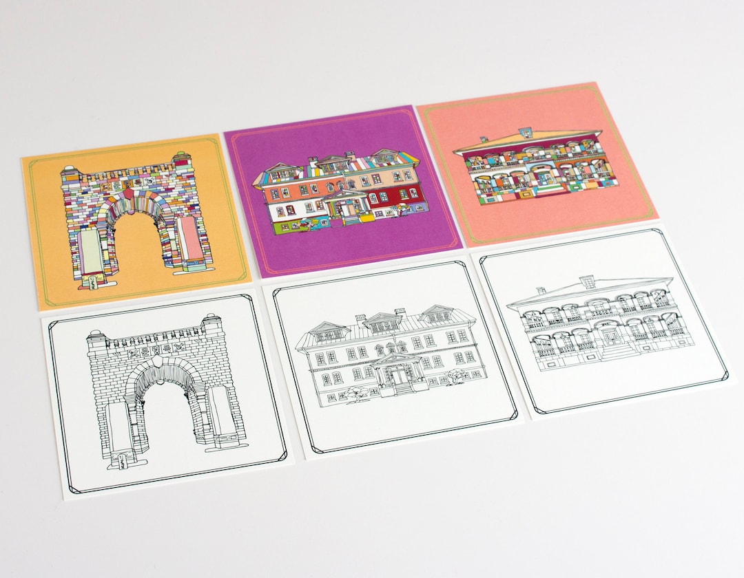 Korean Contemporary Architecture Small Square Print Set of 6 Small ...