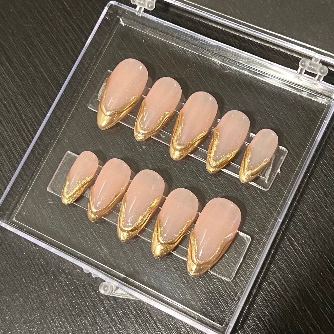 3D Gold Chrome Tips Press on Nails - Etsy