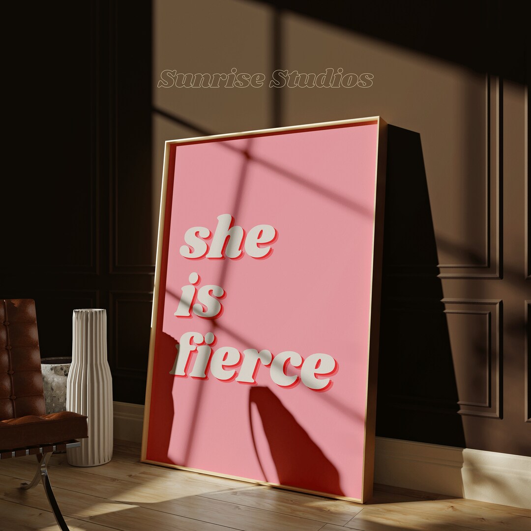 She is Fierce Quote Printable Wall Art, Pink and White, Digital Print ...