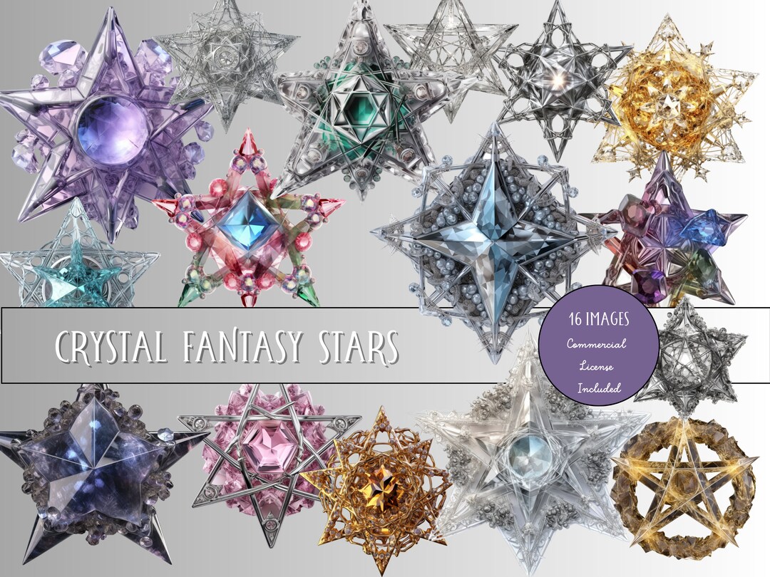 Crystal Star Clip Art Set, Gothic Fantasy PNG Digital Download ...
