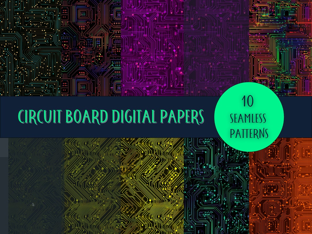 Circuit Board Digital Papers X 10, Gamer Theme Seamless Pattern, 12 X ...
