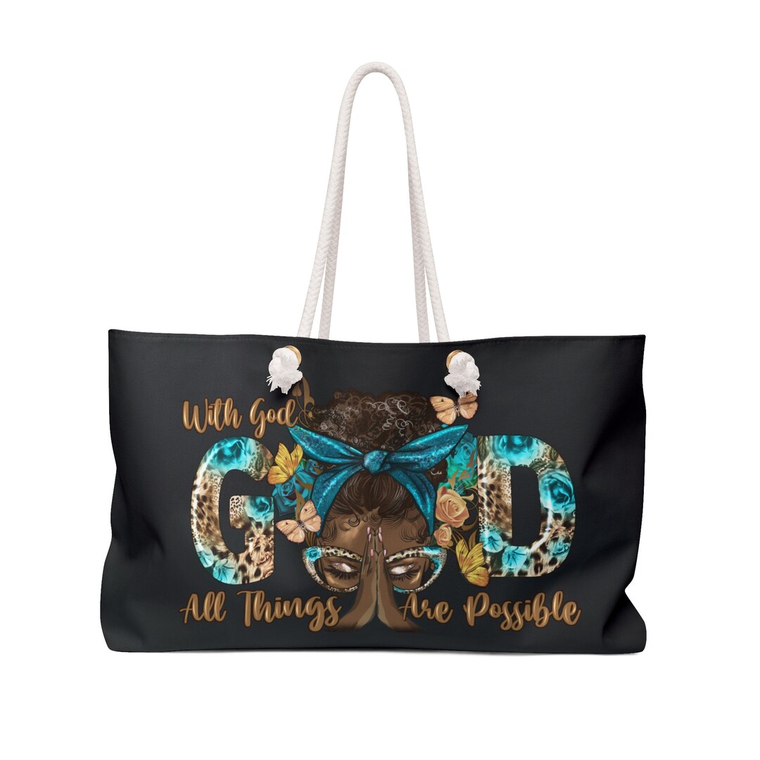 Christian Tote Bag, With God All Things Are Possible Weekender Bag ...