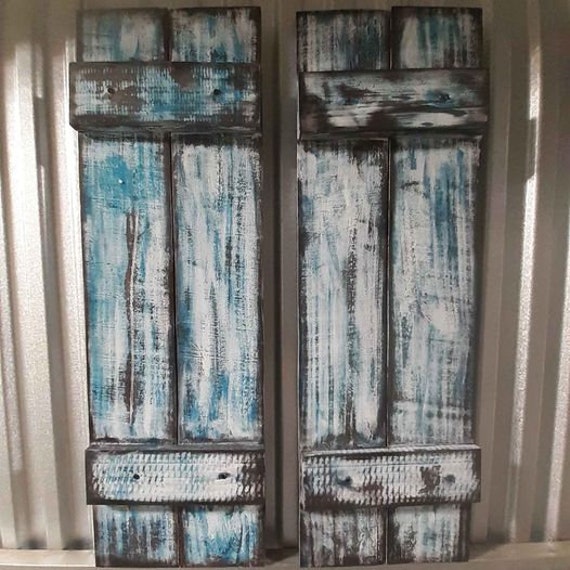 Farmhouse Blue wood distressed shutters | Etsy