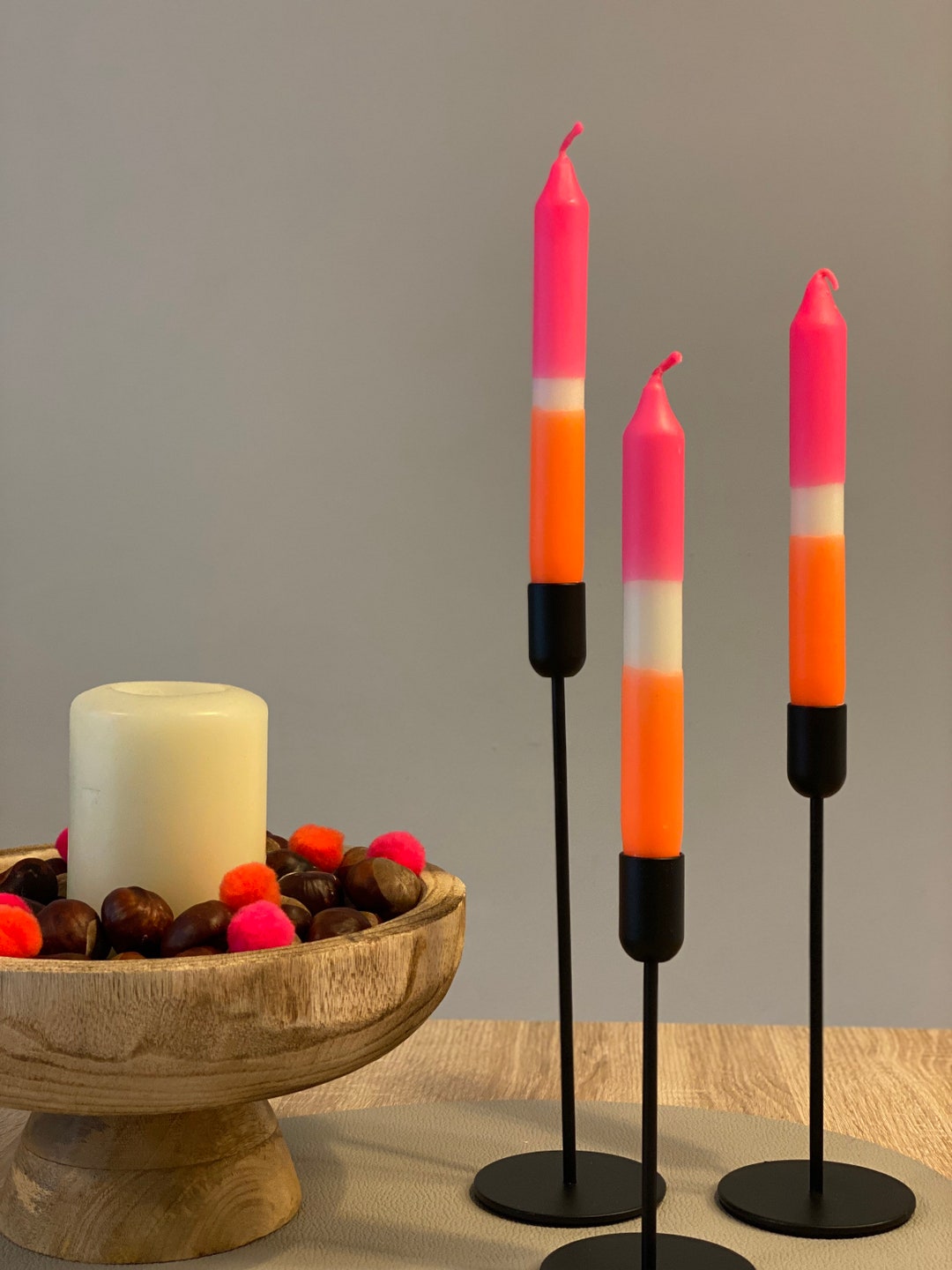 Colorful Neon Dip Dye Candles in Neon Pink White Neon Orange _ From Www ...