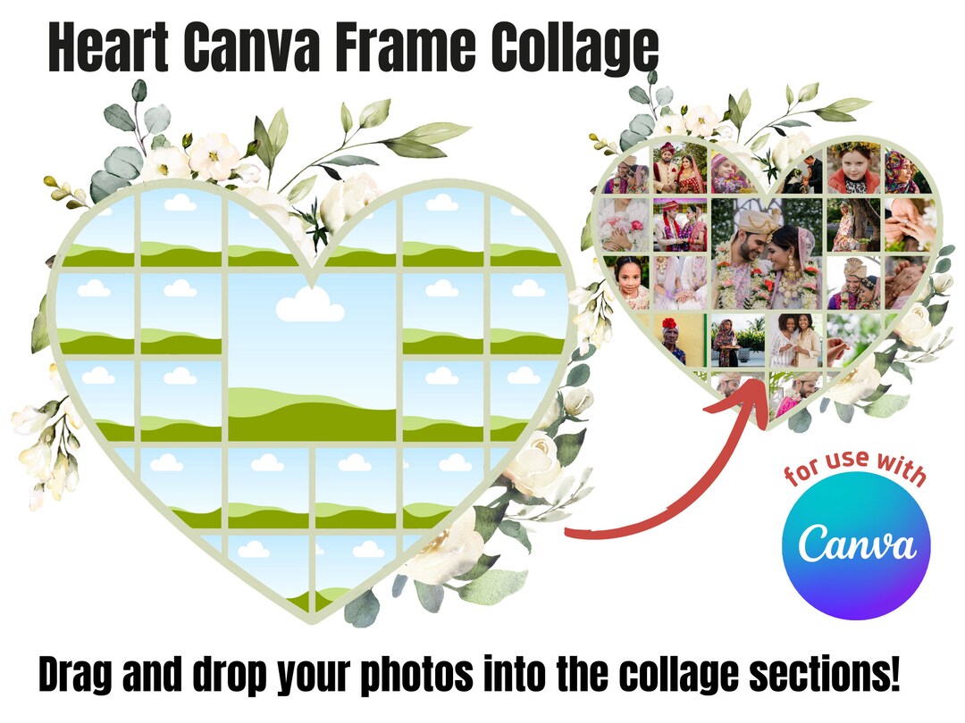 Heart Valentines Photo Collage Template, Collage Template for ...