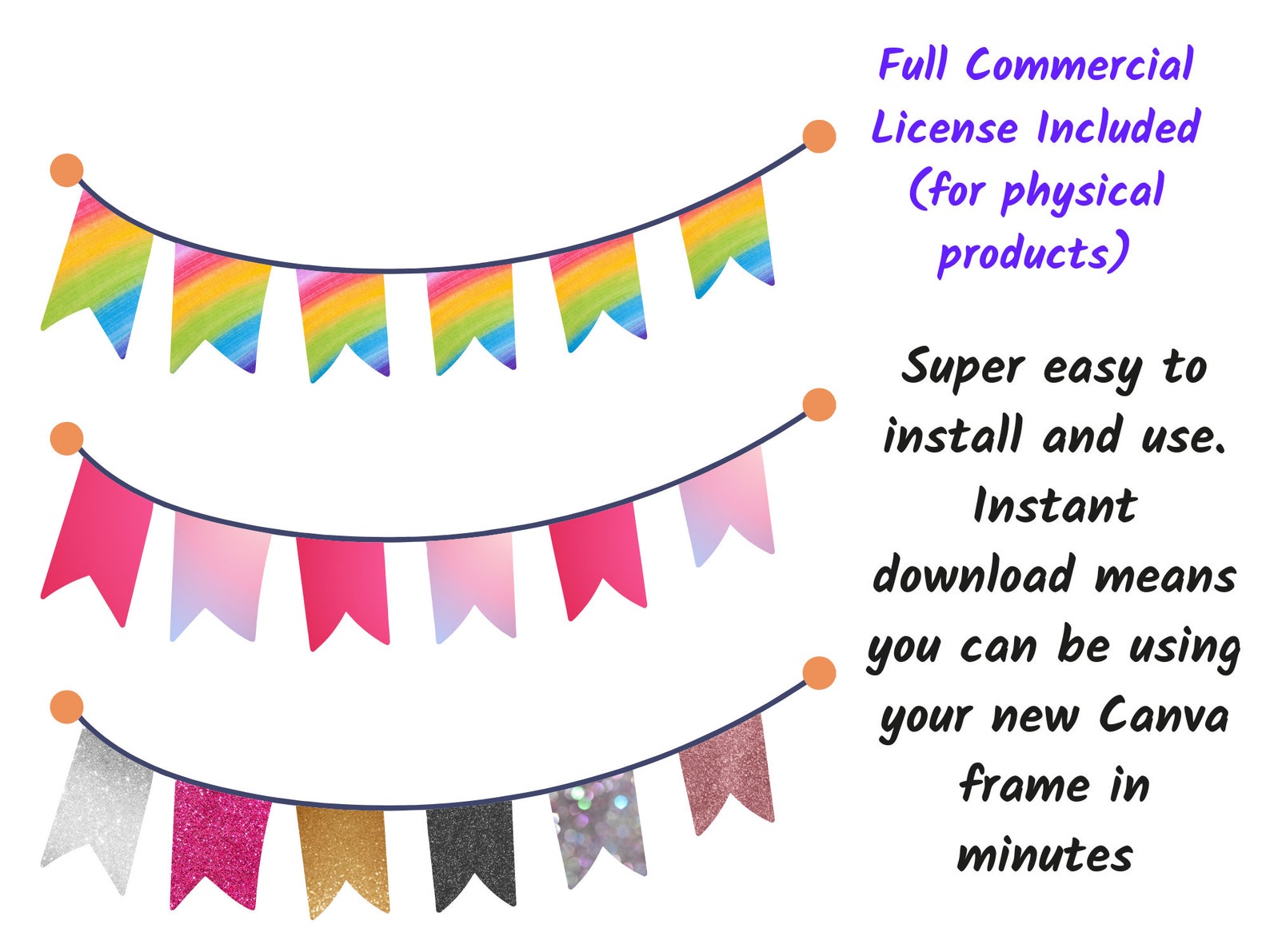 Bunting Canva Frame, Fully Editable Bunting PNG Creator, Digital ...