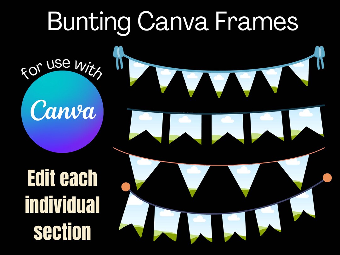 Bunting Canva Frame, Fully Editable Bunting PNG Creator, Digital ...