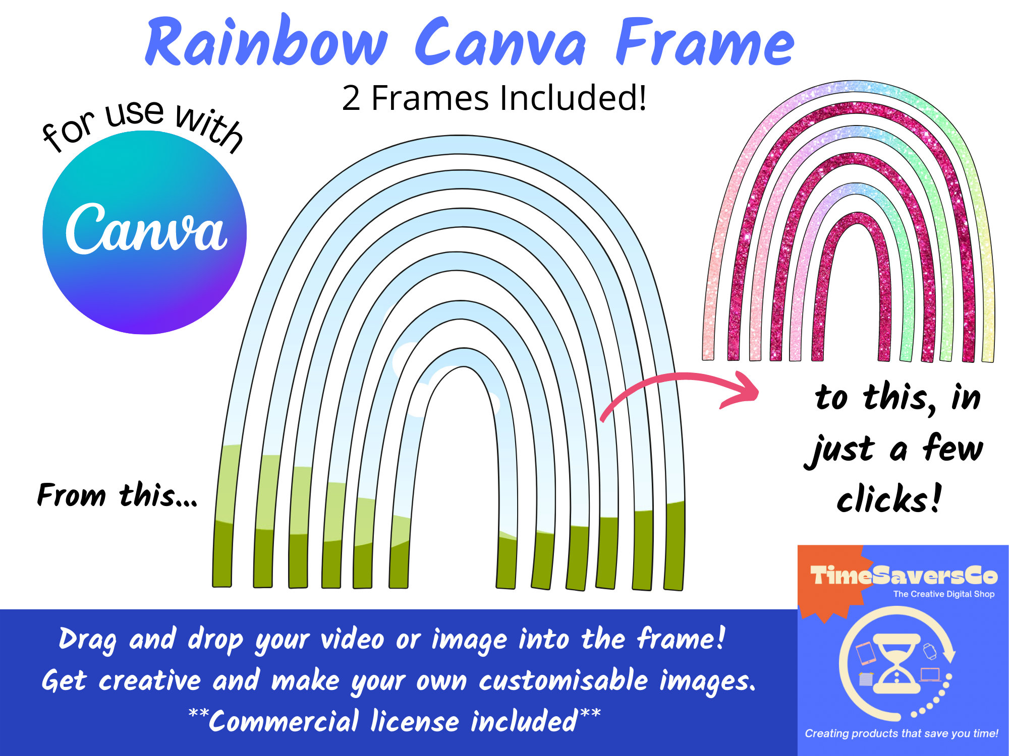 Drag and Drop Photo Canva Template, Rainbow Custom Clipart, Multiple ...