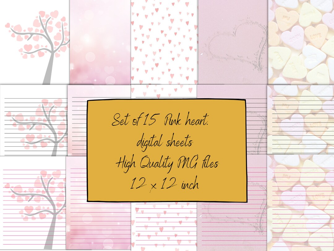 Hearts Digital Paper 15 Pack, Digital 12x12 Inch Printable Paper ...