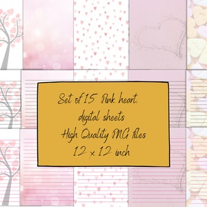 Hearts Digital Paper 15 Pack, Digital 12x12 Inch Printable Paper ...