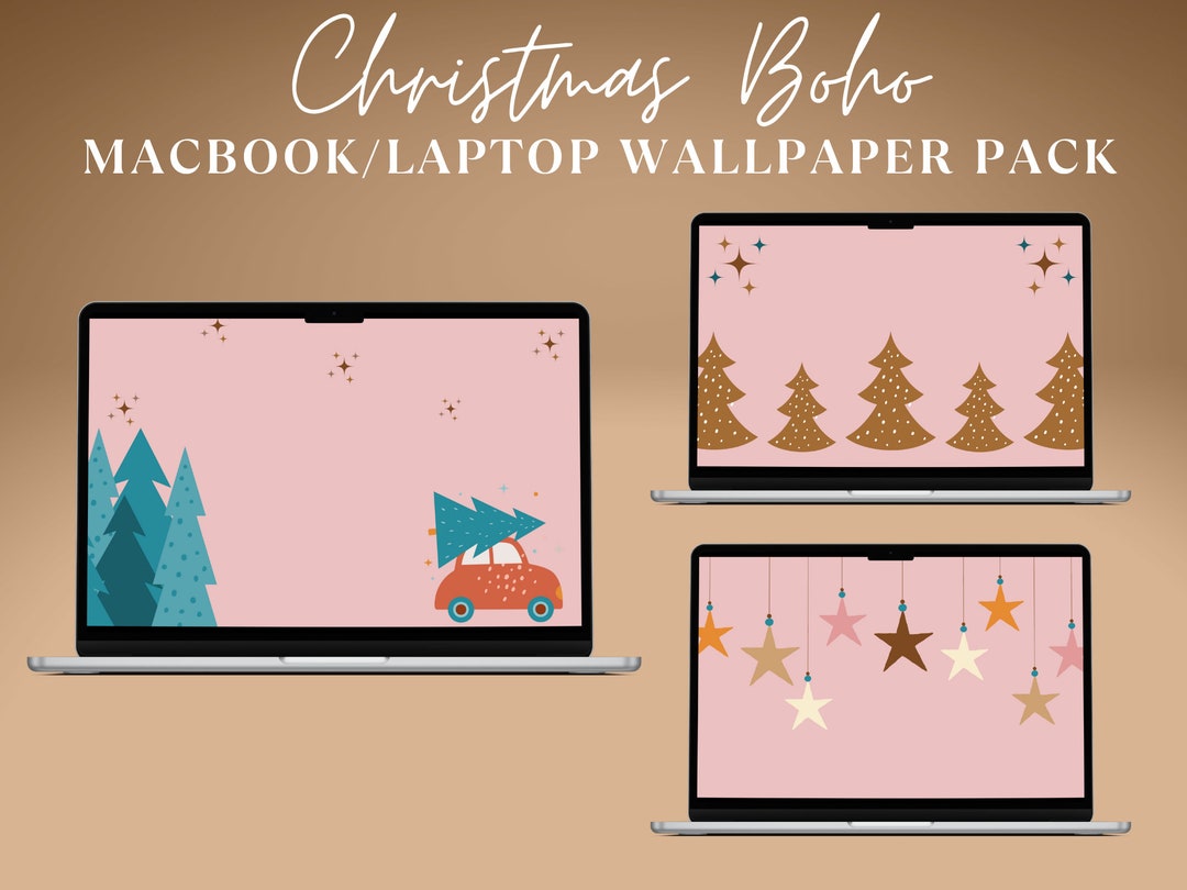 Boho Christmas Desktop Wallpaper, Boho Christmas Print Wallpaper, Mac ...