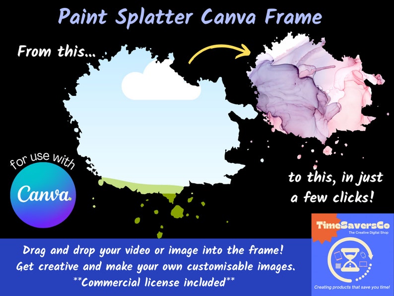 Paint Splash Canva Frame, Drag and Drop Photo Canva Template, Create Your Own Paint Splatter ...