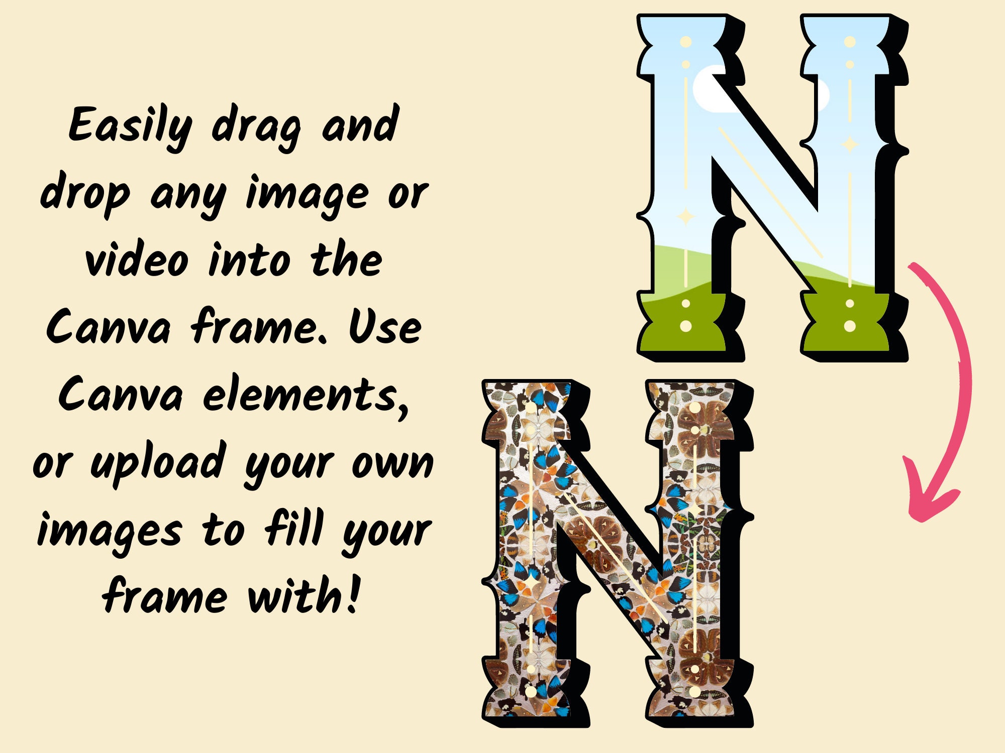 Custom CANVA Editable Letters, Alphaset Canva Frame Template, Cartoon ...