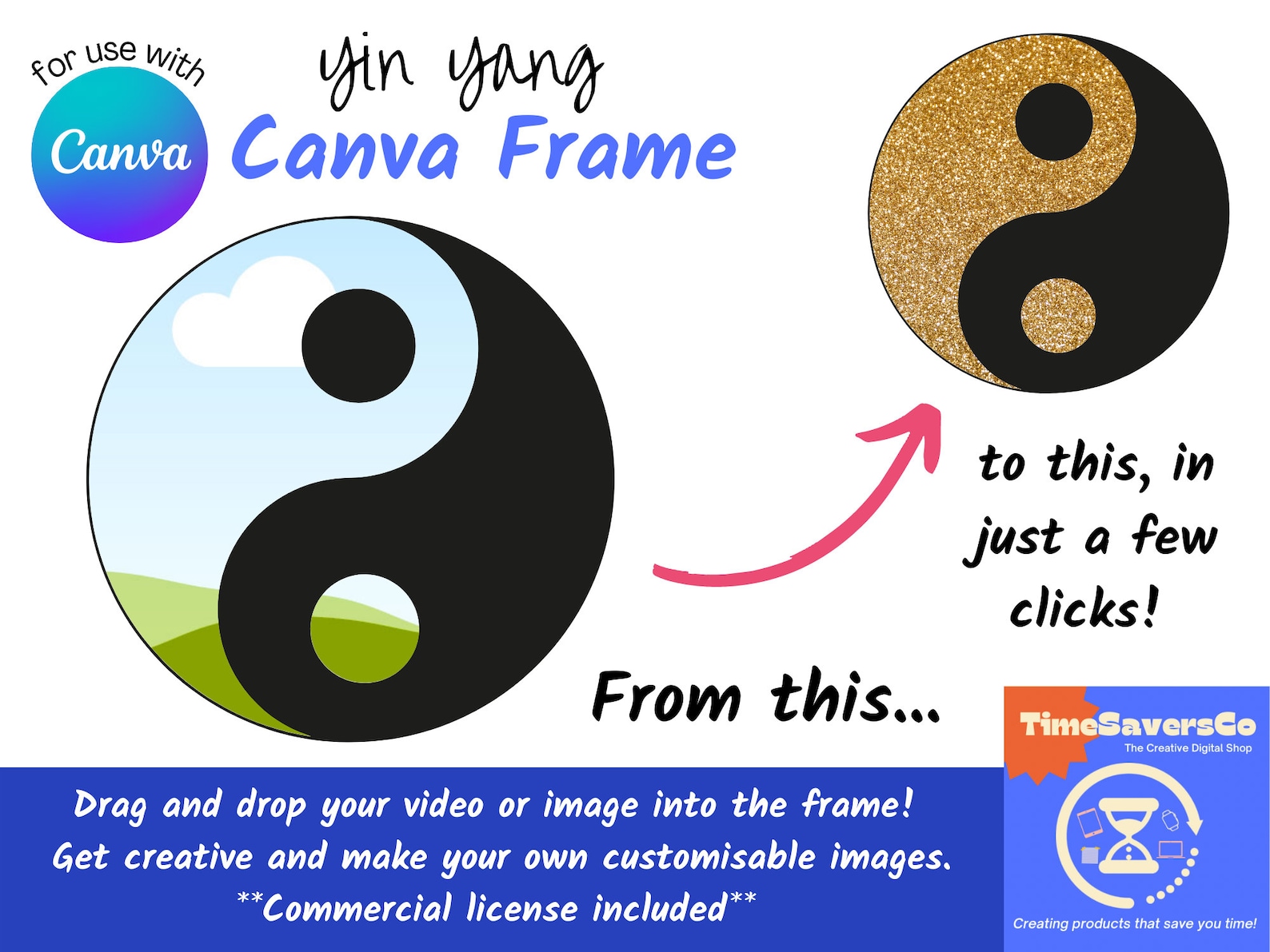 Custom Clipart Yin Yang , Drag and Drop Photo Canva Template, Ying Yang ...