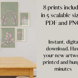 Pink and Sage Green Gallery Wall Art, Gallery Set, Sage Green Decor ...