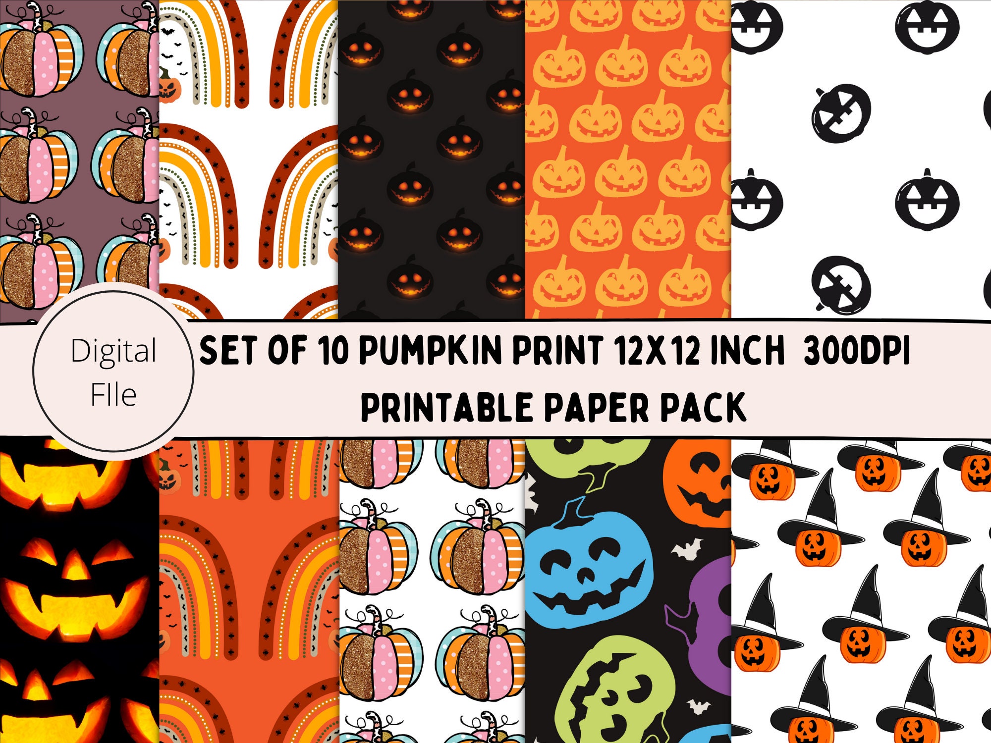 Pumpkin Digital Paper 10 Page Pack Scrapbook Halloween Paper - Etsy UK
