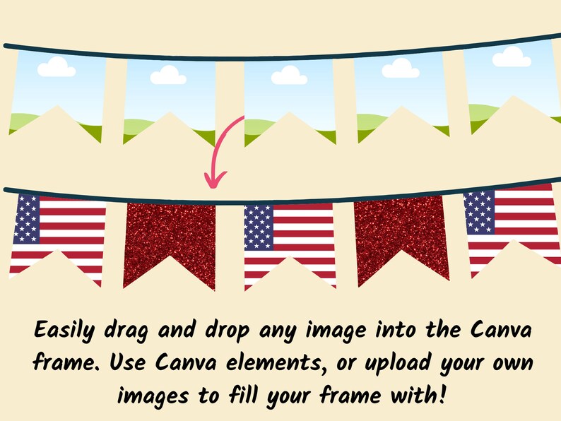Bunting Canva Frame, Fully Editable Bunting PNG Creator, Digital ...