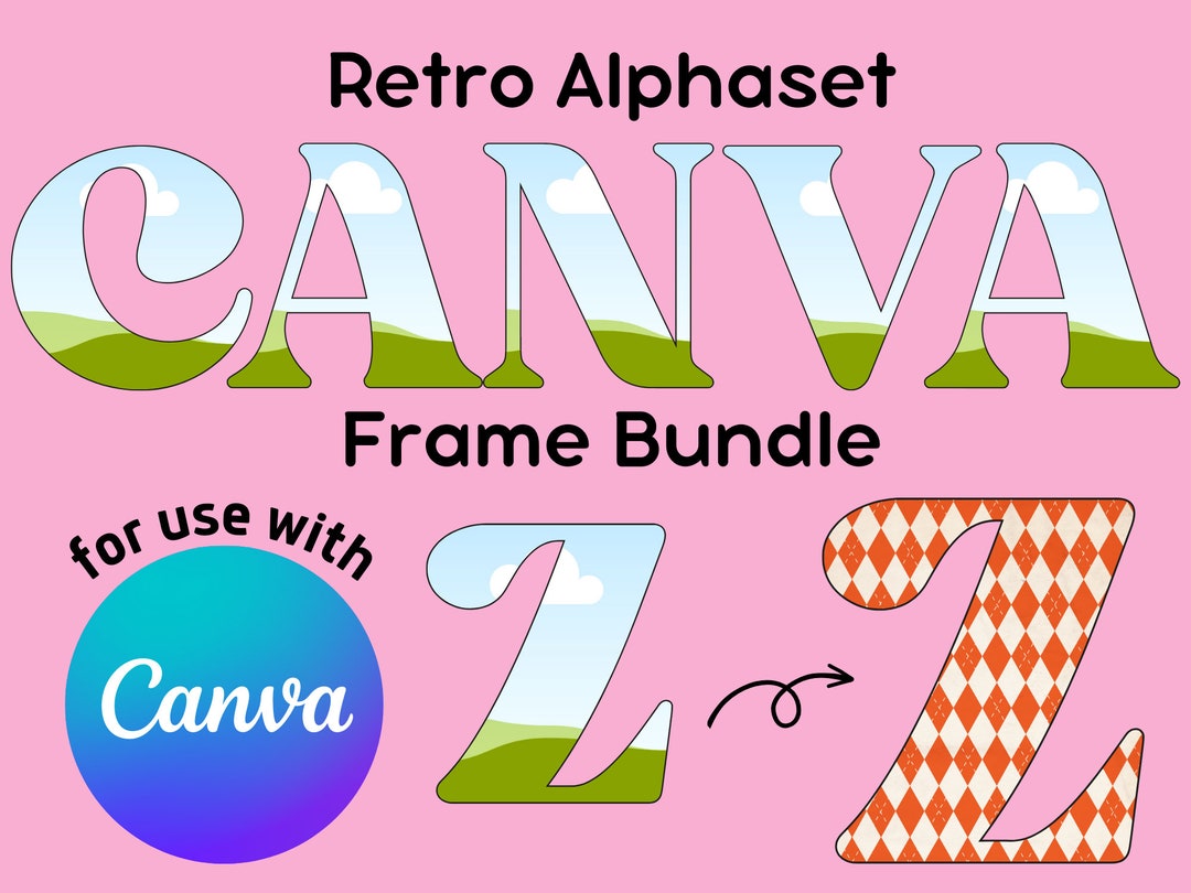 Retro Font Canva Frame Template, Retro Alphaset Canva Frame , Vintage ...