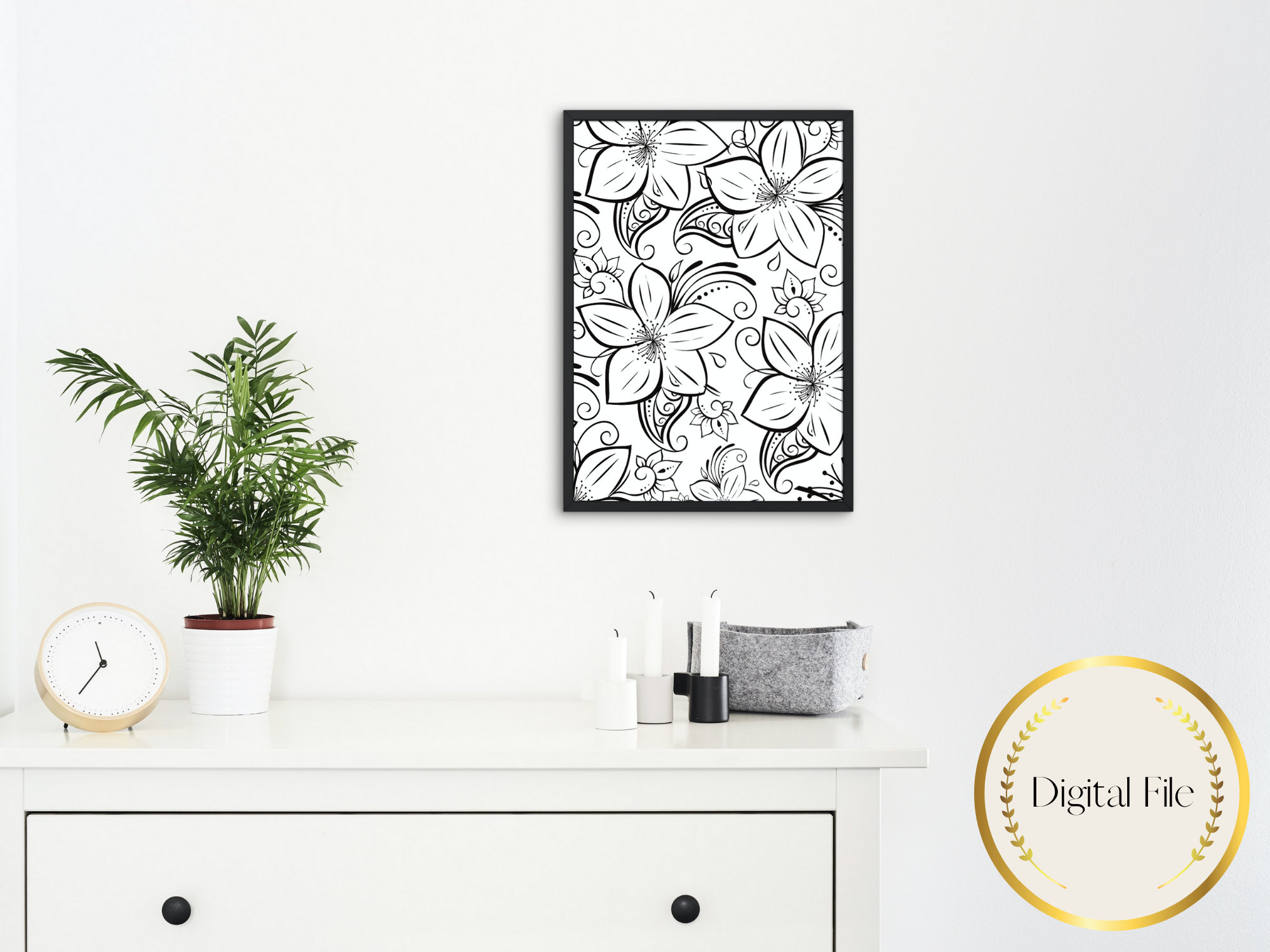Wall Art Minimalistic Flowers, Instant Download X 3, Simple Home Decor ...