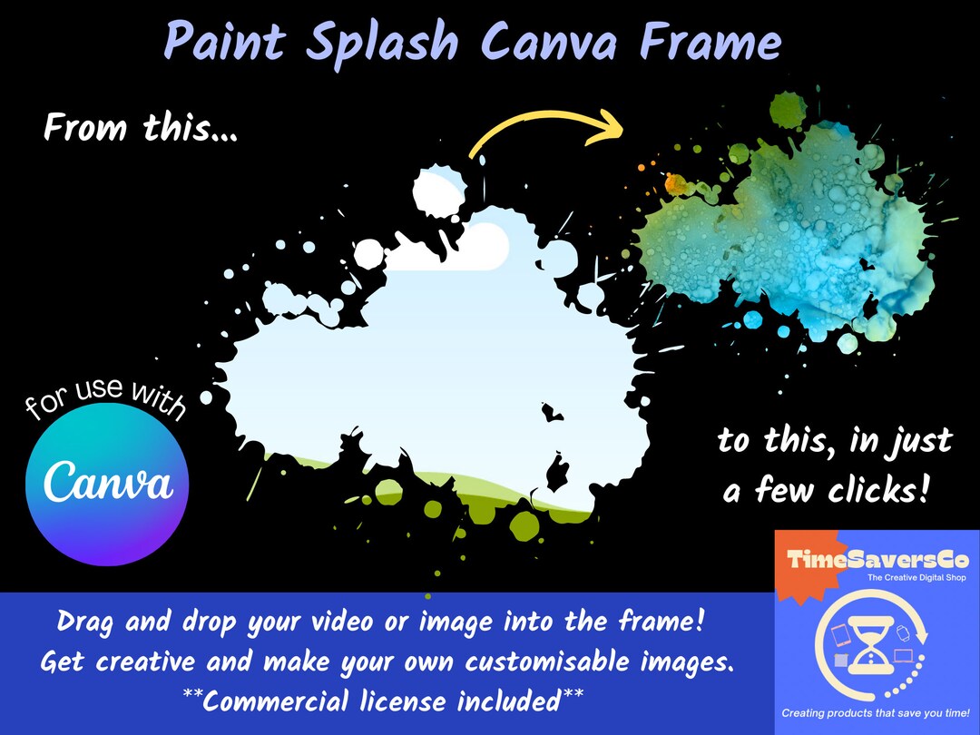 Paint Splash Canva Frame, Drag and Drop Photo Canva Template, Create ...