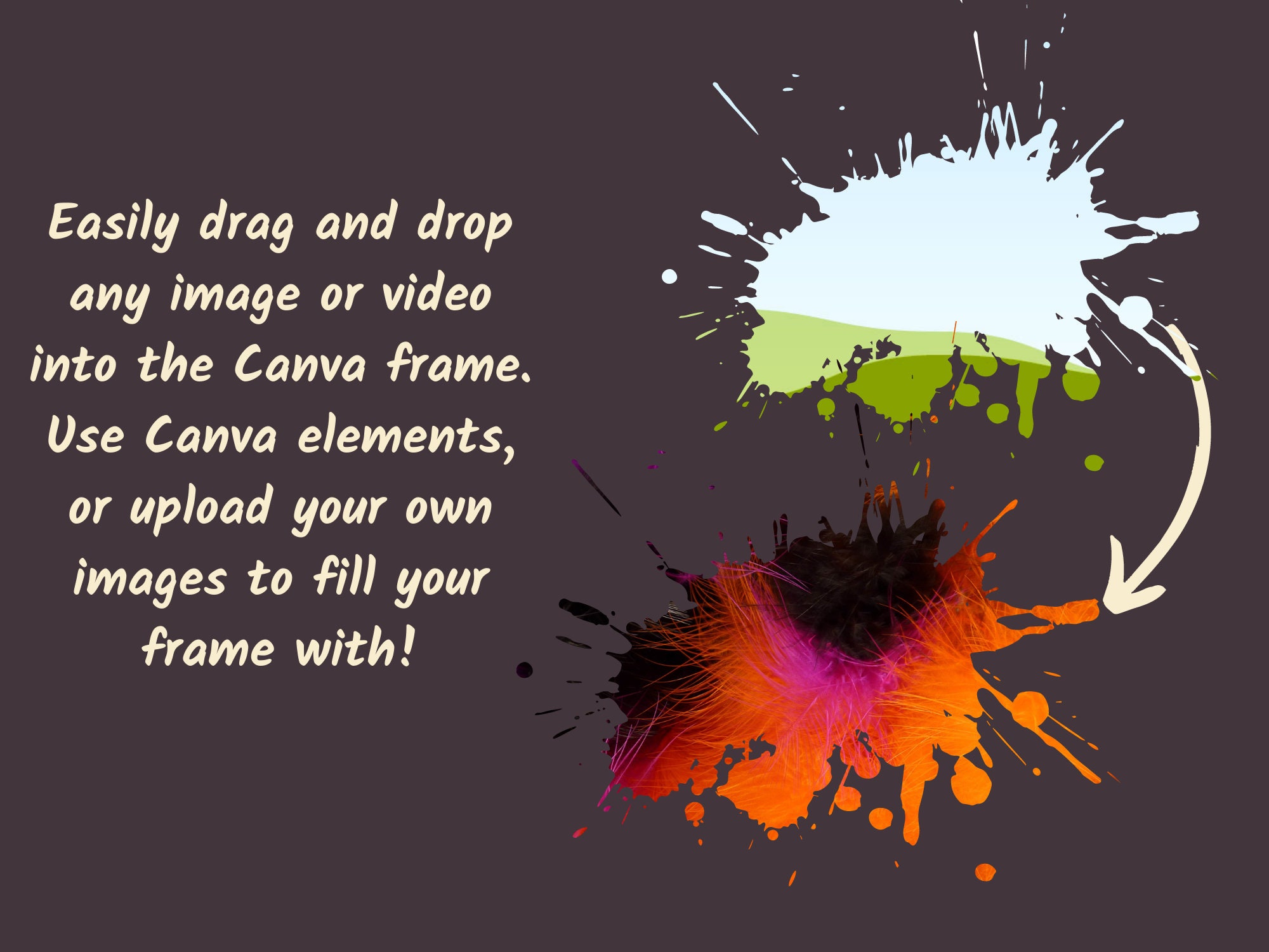 Paint Splash Canva Frame, Drag and Drop Photo Canva Template, Create ...