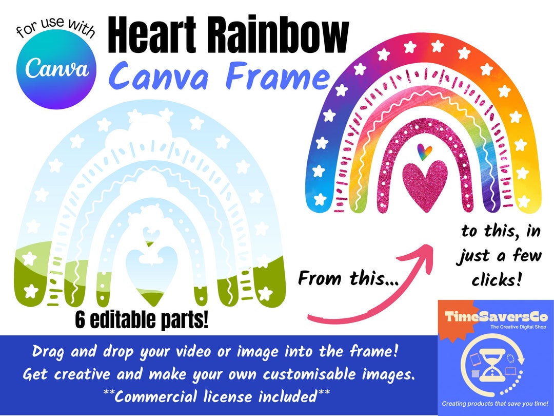 Heart Rainbow Canva Frame, Multiple Editable Parts, Create Your Own ...