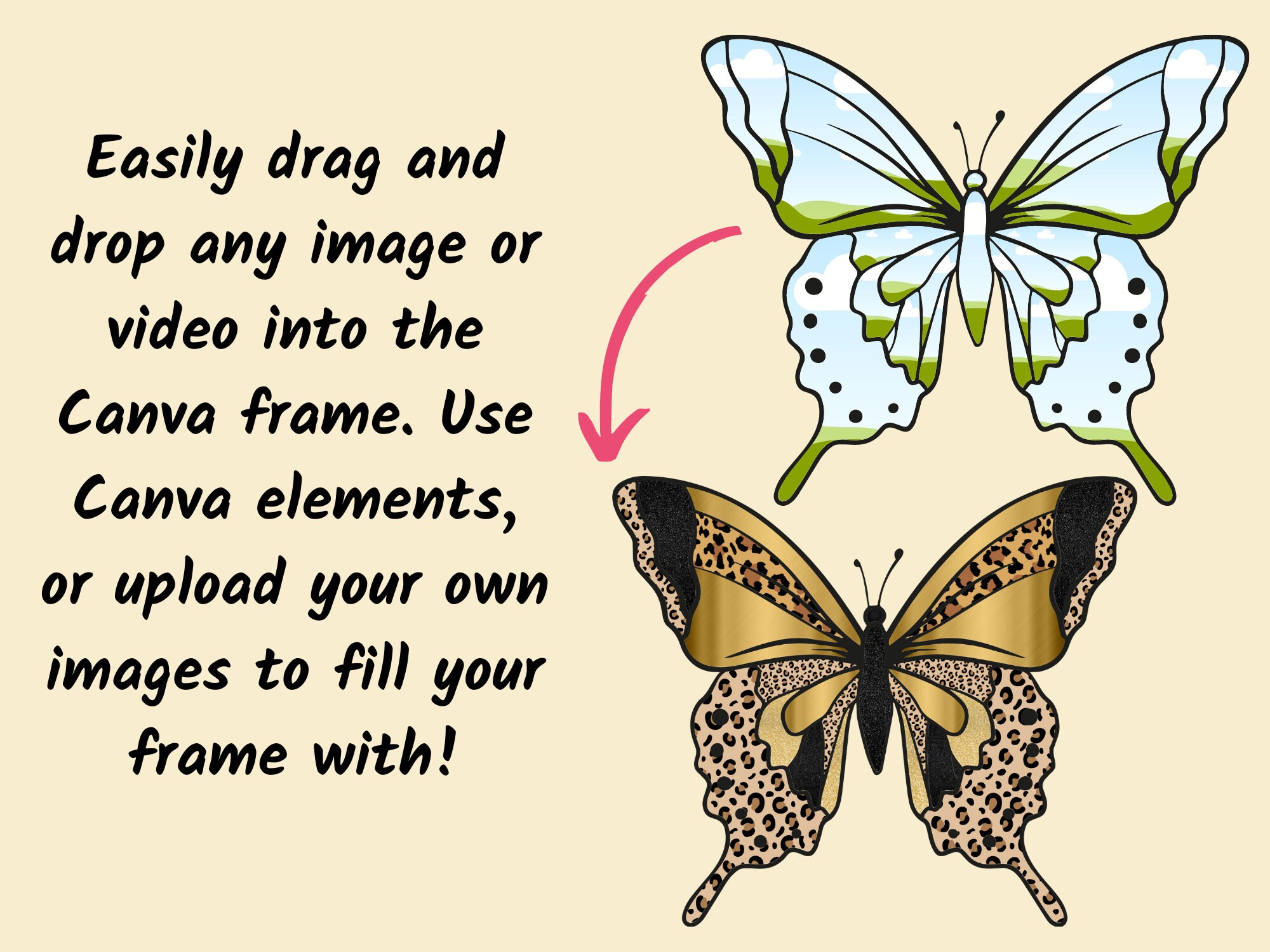CANVA Template Frame, Create Your Own Butterfly PNG, Fully Editable ...