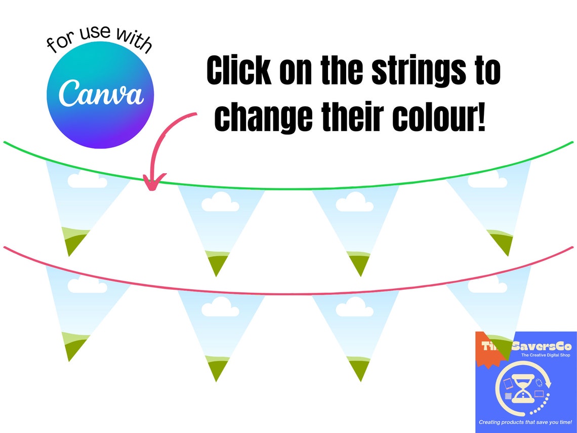 Bunting Canva Frame, Fully Editable Bunting PNG Creator, Digital ...
