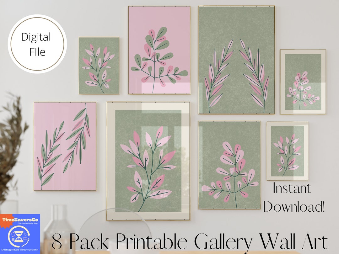 Pink and Sage Green Gallery Wall Art, Gallery Set, Sage Green Decor ...