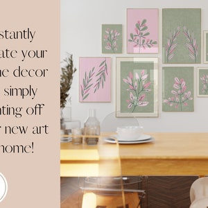 Pink and Sage Green Gallery Wall Art, Gallery Set, Sage Green Decor ...