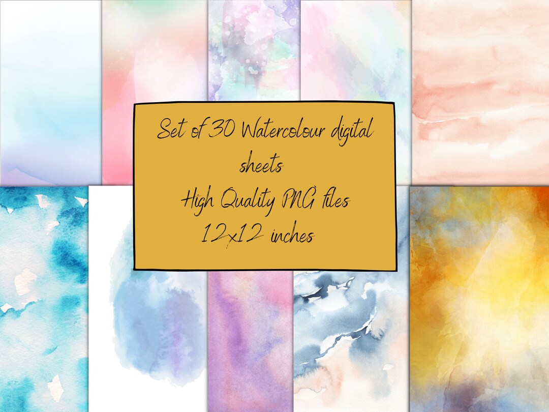 Watercolour Digital Paper 30 Page Pack, Digital Scrapbook Watercolour ...