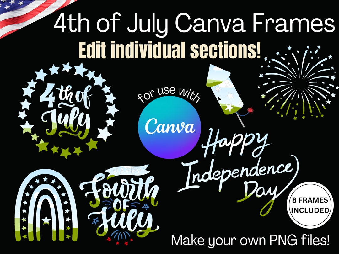 4th July Editable Canva Frame Bundle, Create Your Own Independence Day ...
