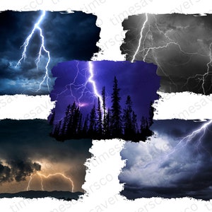 Lightning Background PNG Bundle, Night Sky Background Sublimation File ...
