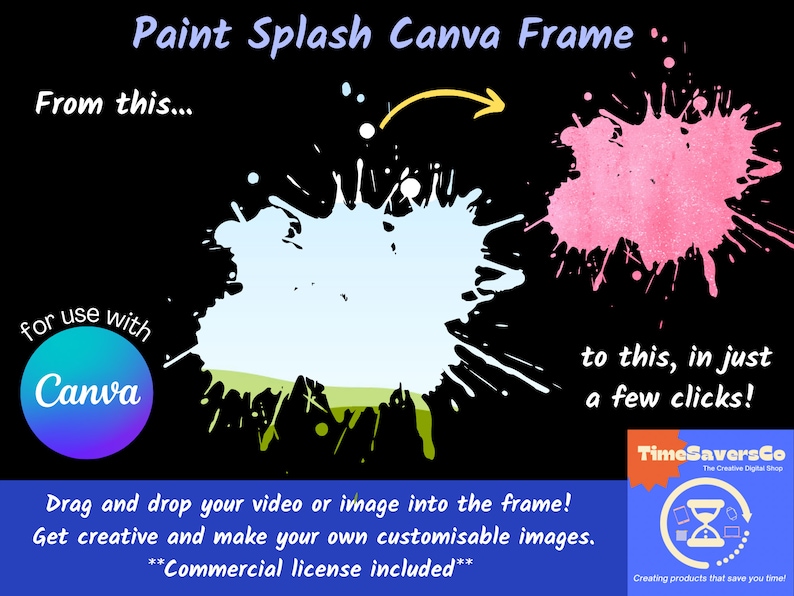 Paint Splash Canva Frame Drag and Drop Photo Canva Template - Etsy