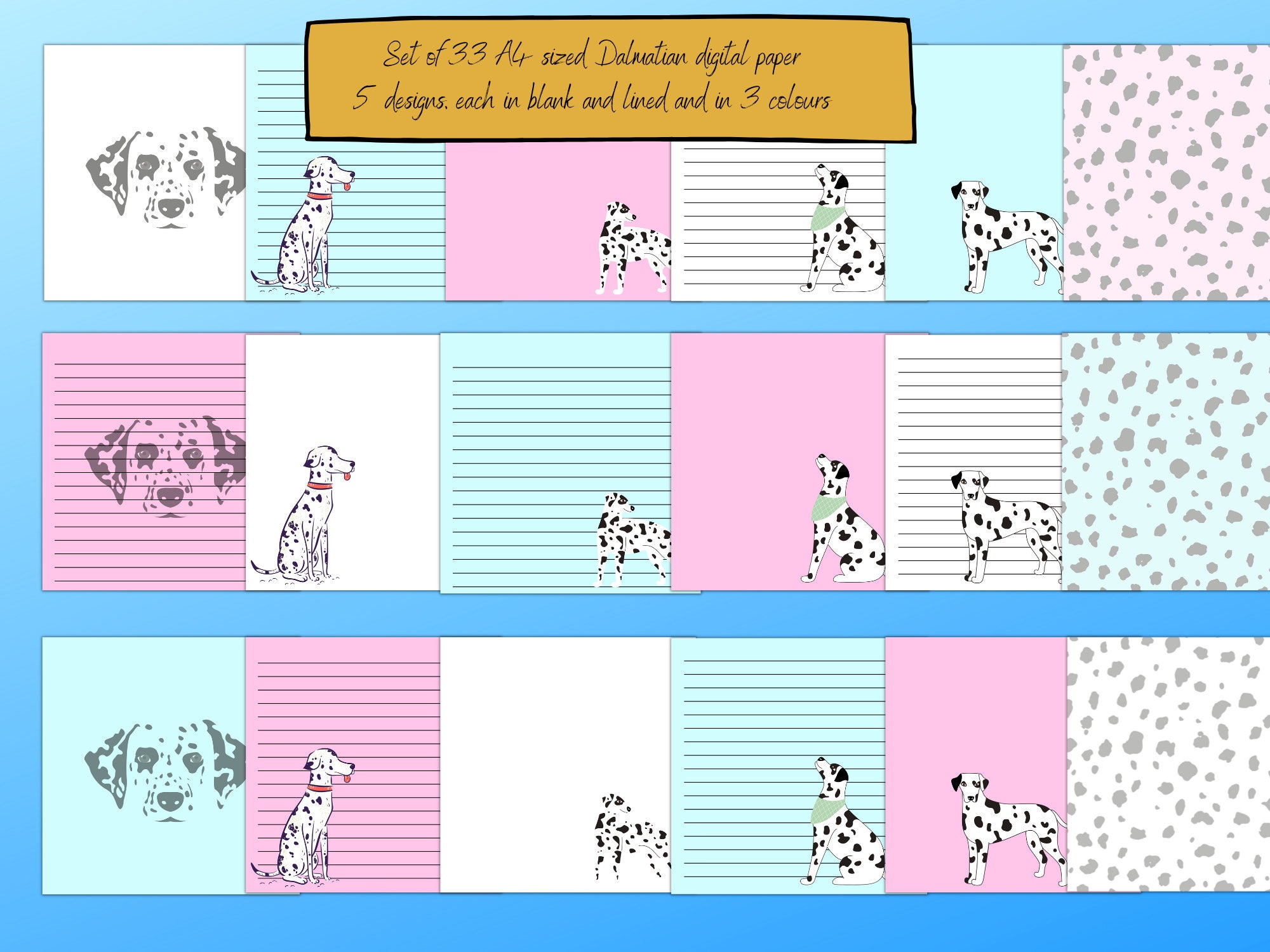 Dalmatian Digital Coloured Paper Digital A4 Paper for - Etsy