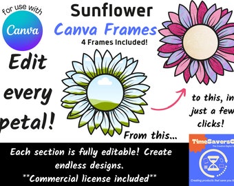 Create Your Own Sunflower Design, Fully Editable Sunflower Canva Frame ...