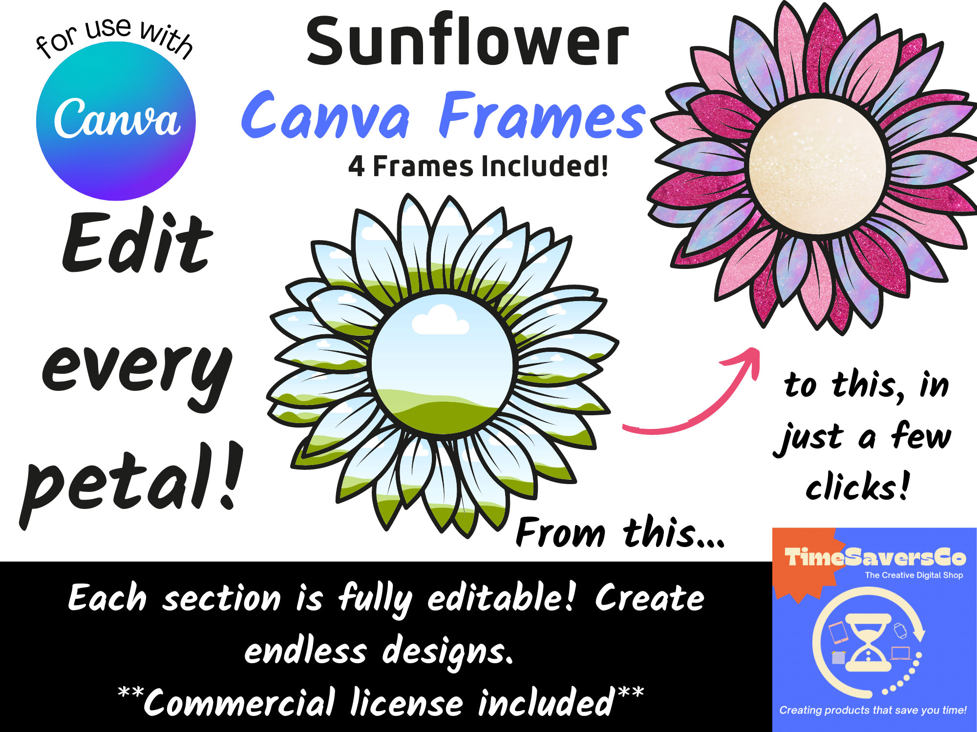 Create Your Own Clipart, Fully Editable Sunflower Canva Frame, Every ...