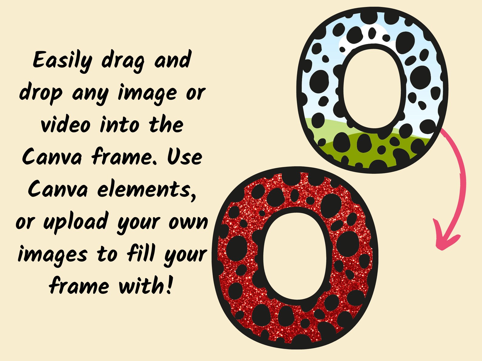 CANVA Frame Editable Letters, Alphaset Canva Frame Template, Spotty Dot ...