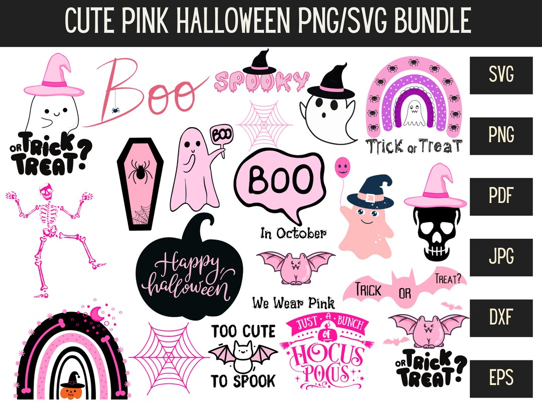 Cute Pink Halloween SVG Bundle Pdf Dxf Jpg Svg Eps and PNG - Etsy UK