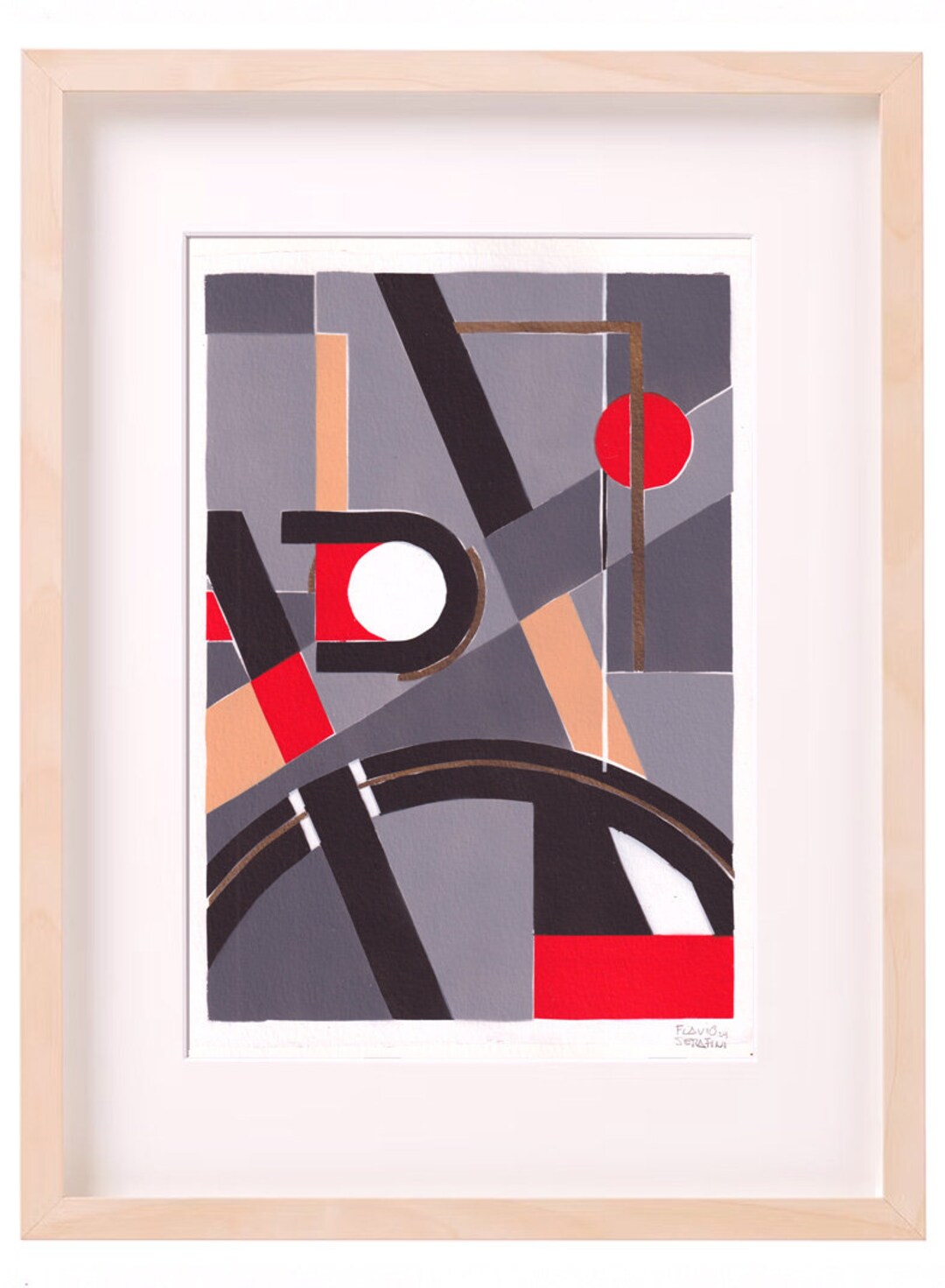 Composition Bici Grey Red Gold - Original Monoprint - Cycling Art ...