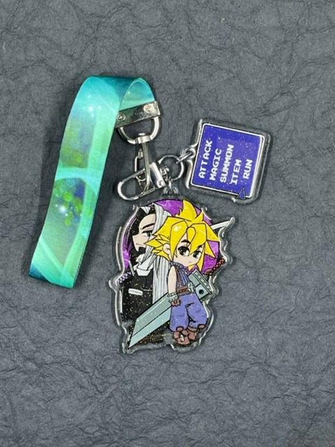 FINAL FANTASY 7 FF7 Wrist Lanyard Keychain Double-sided Acrylic Charm ...