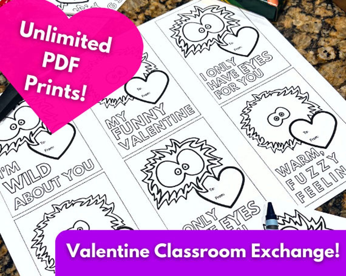 Printable Monster Valentines Day Cards for Kids to Color Classroom ...