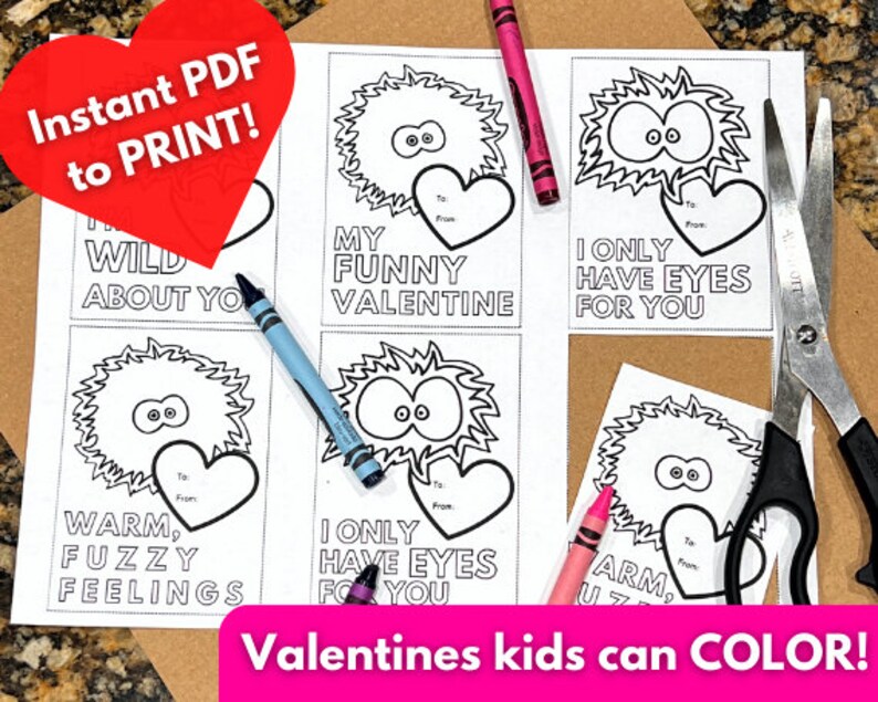 Printable Monster Valentines Day Cards for Kids to Color Classroom ...